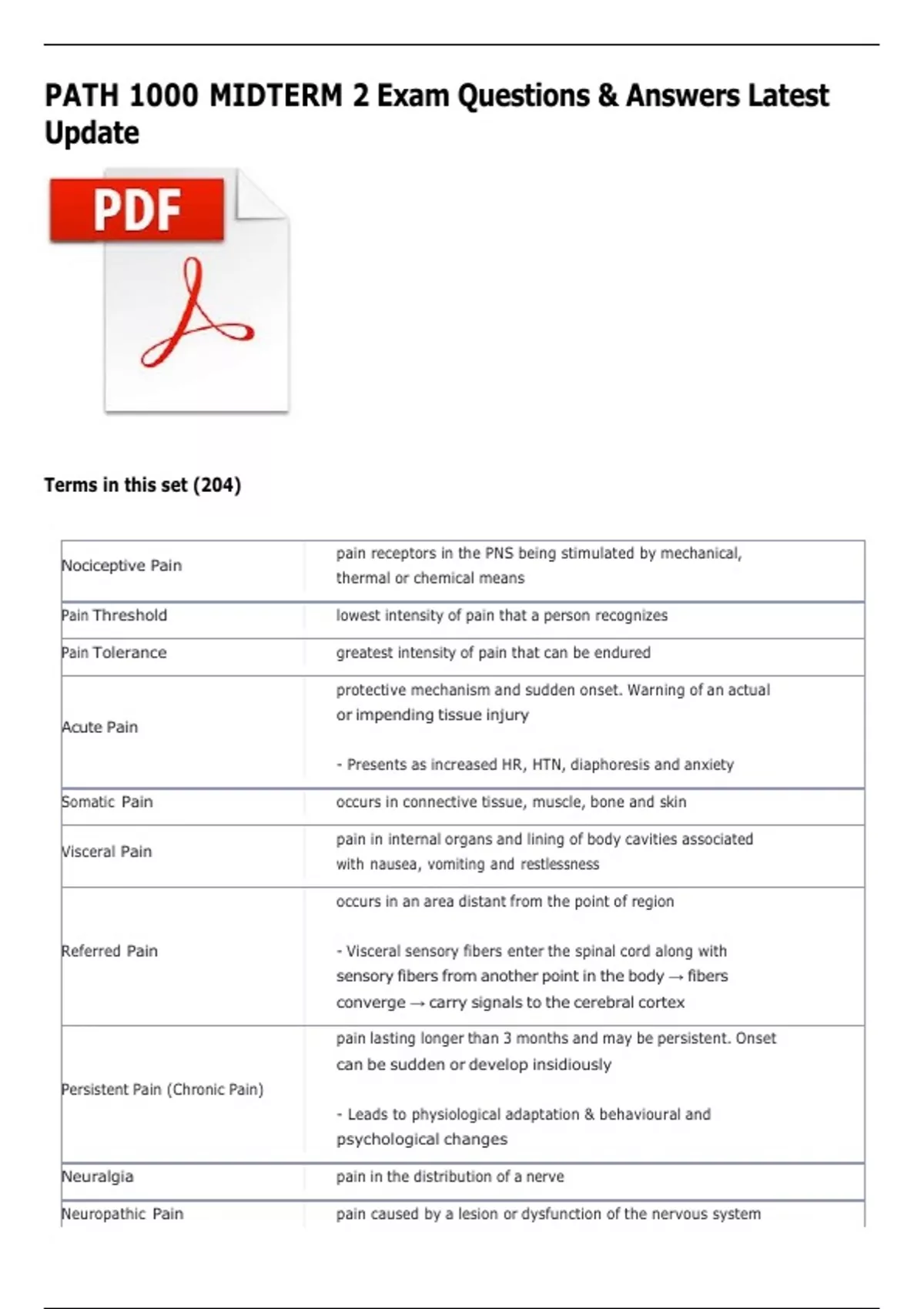 PATH 1000 MIDTERM 2 Exam Questions & Answers Latest Update - PATH 1000 ...