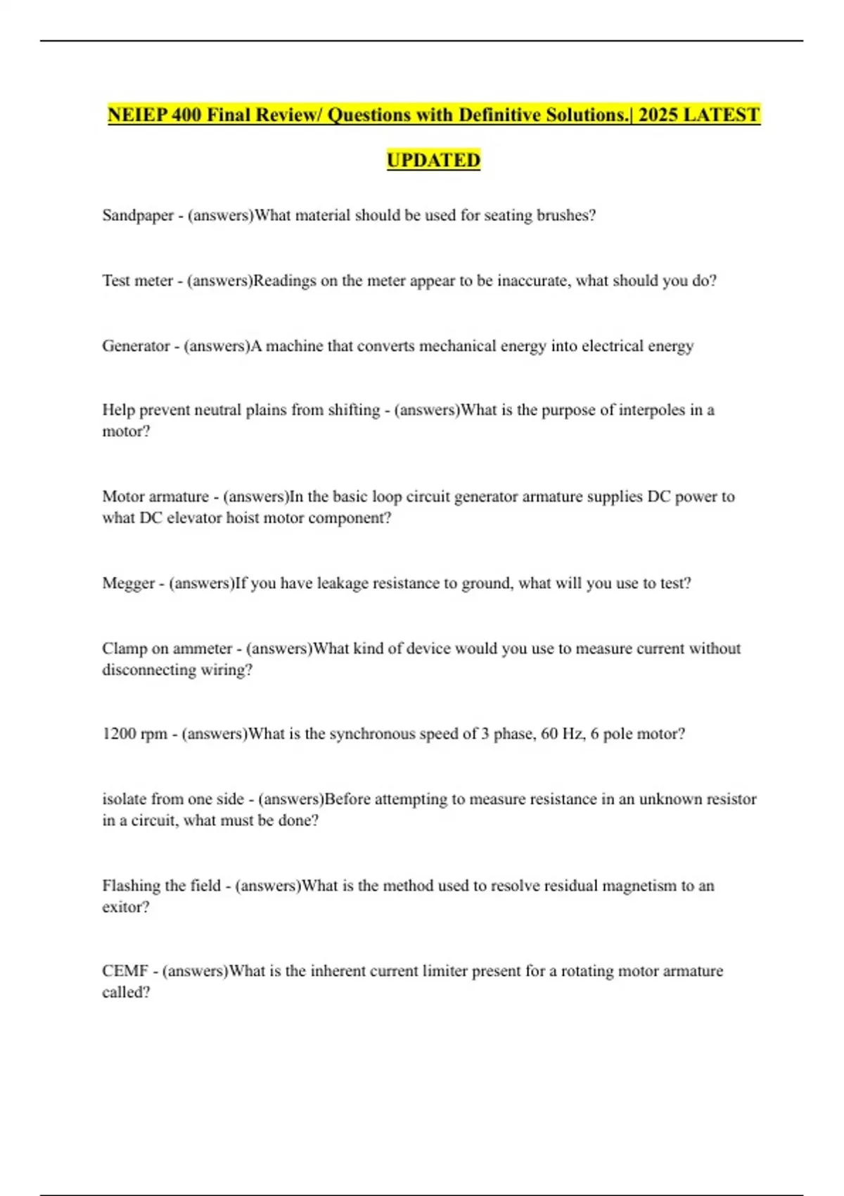 NEIEP 400 Final Review/ Questions with Definitive Solutions.| 2025 ...