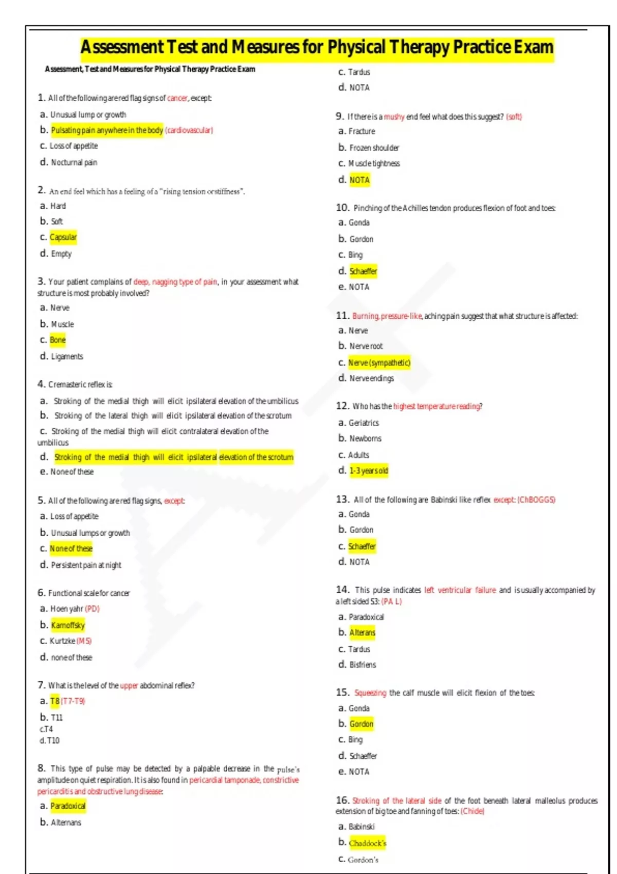 Assessment Test and Measures for Physical Therapy Practice Exam ...