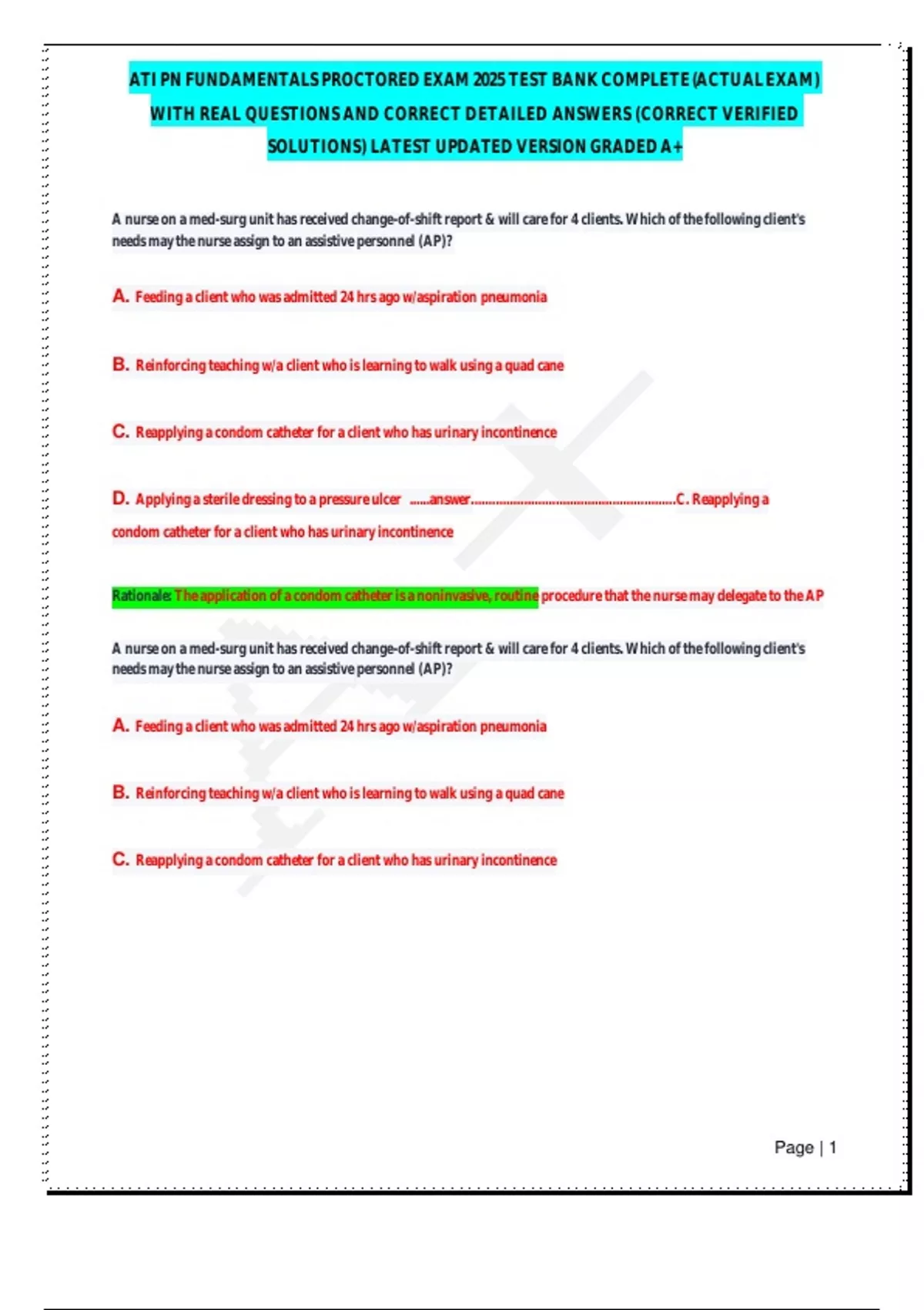 ATI PN FUNDAMENTALS PROCTORED EXAM 2025 TEST BANK COMPLETE (ACTUAL EXAM ...