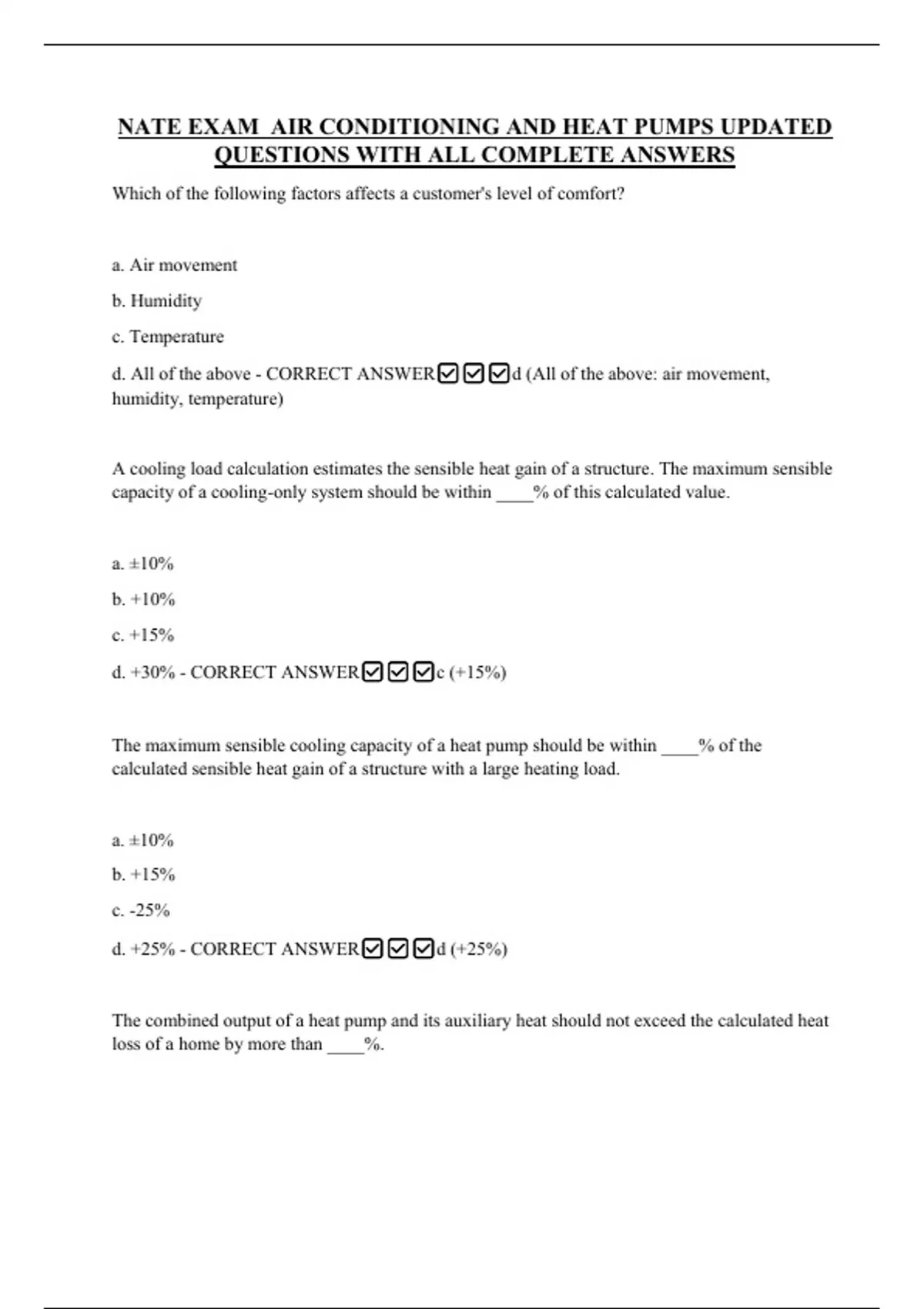 NATE EXAM AIR CONDITIONING AND HEAT PUMPS UPDATED QUESTIONS WITH ALL ...