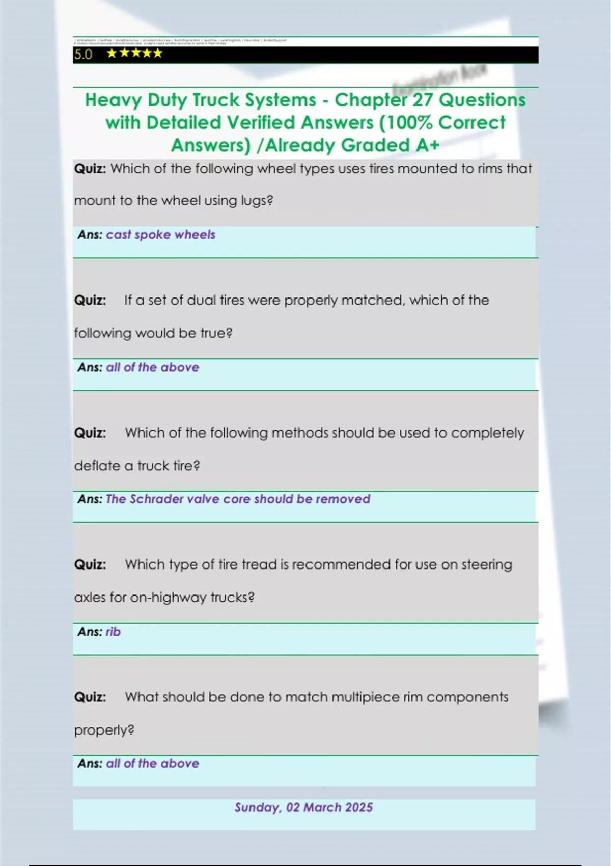 Heavy Duty Truck Systems - Chapter 27 Questions with Detailed Verified ...