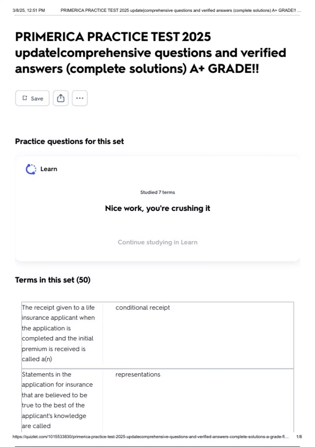 PRIMERICA PRACTICE TEST 2025 update|comprehensive questions and ...