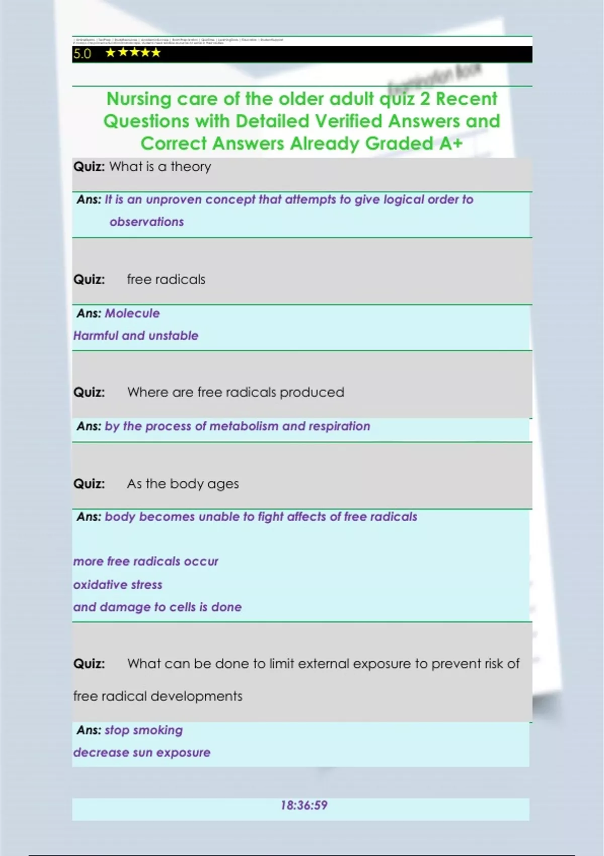 Nursing care of the older adult quiz 2 Recent Questions with Detailed ...