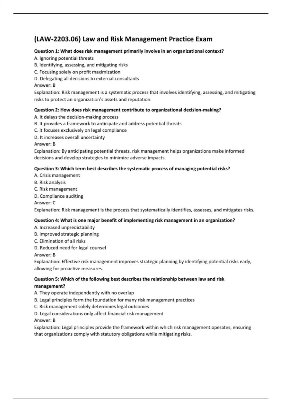 (LAW-2203.06) Law and Risk Management Practice Exam - Computers - Stuvia US