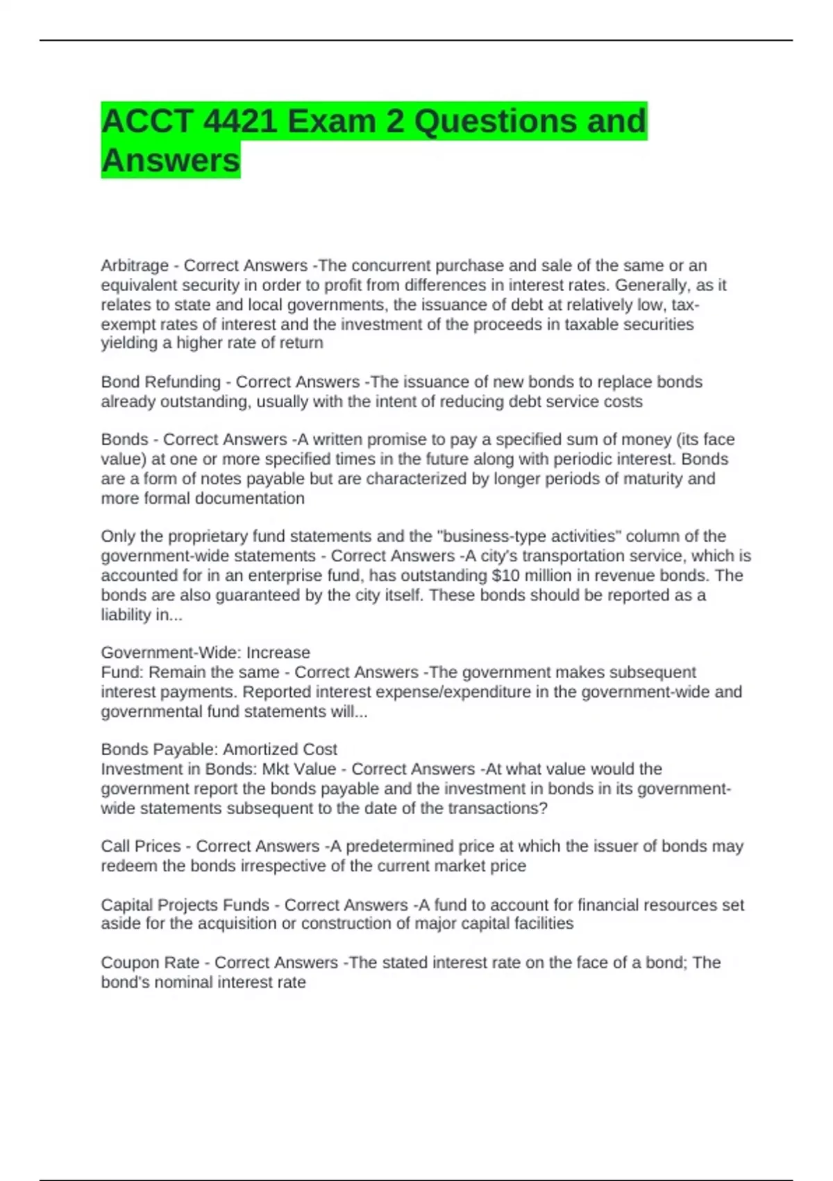 ACCT 4421 Exam 2 Questions and Answers 2025 - ACCT 4421 - Stuvia US