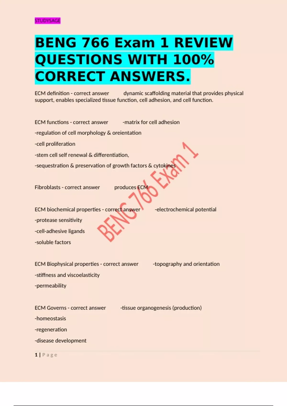 BENG 766 Exam 1 REVIEW QUESTIONS WITH 100% CORRECT ANSWERS. - BENG 766 ...