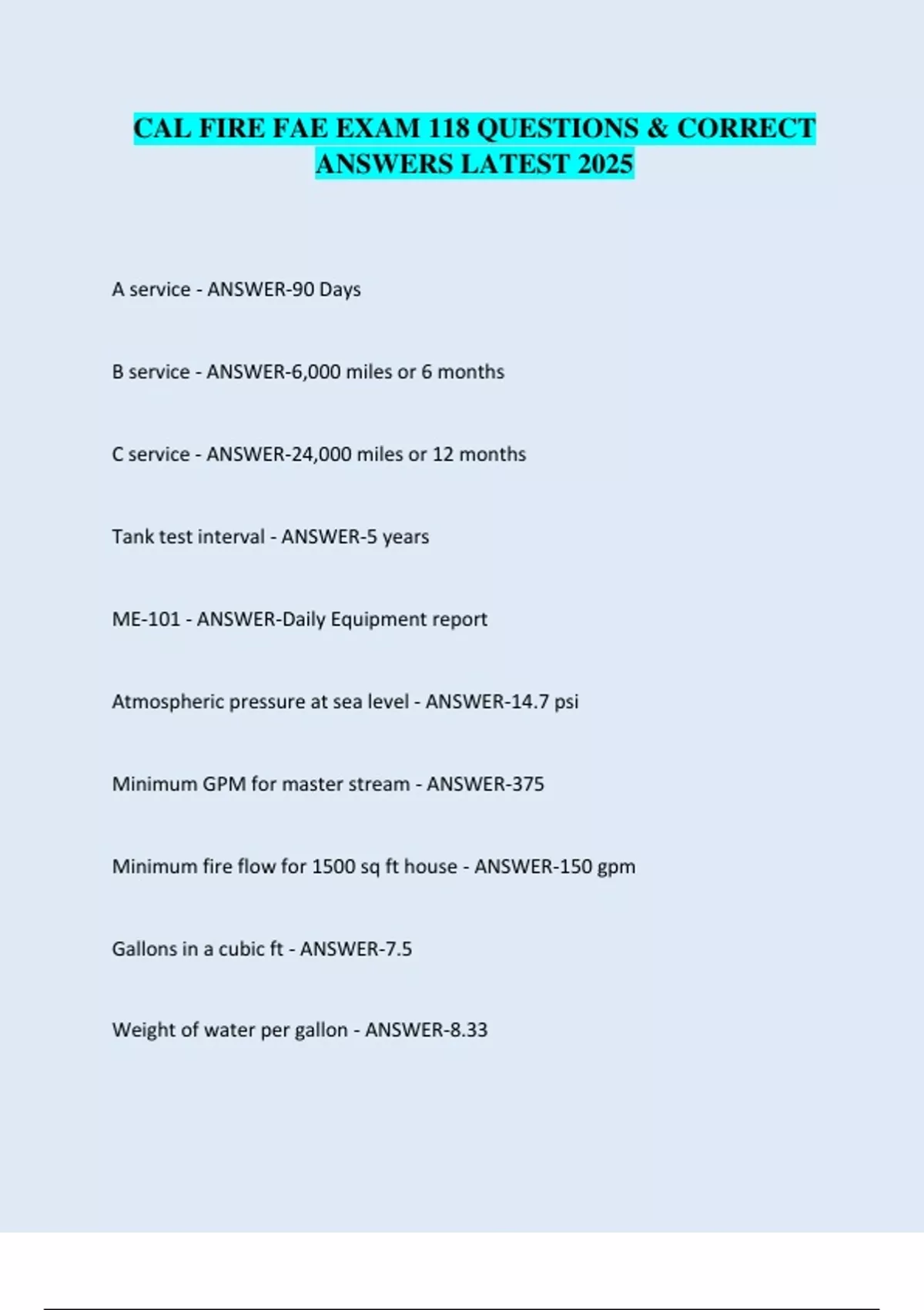 CAL FIRE FAE EXAM 118 QUESTIONS & CORRECT ANSWERS LATEST 2025 - CAL ...