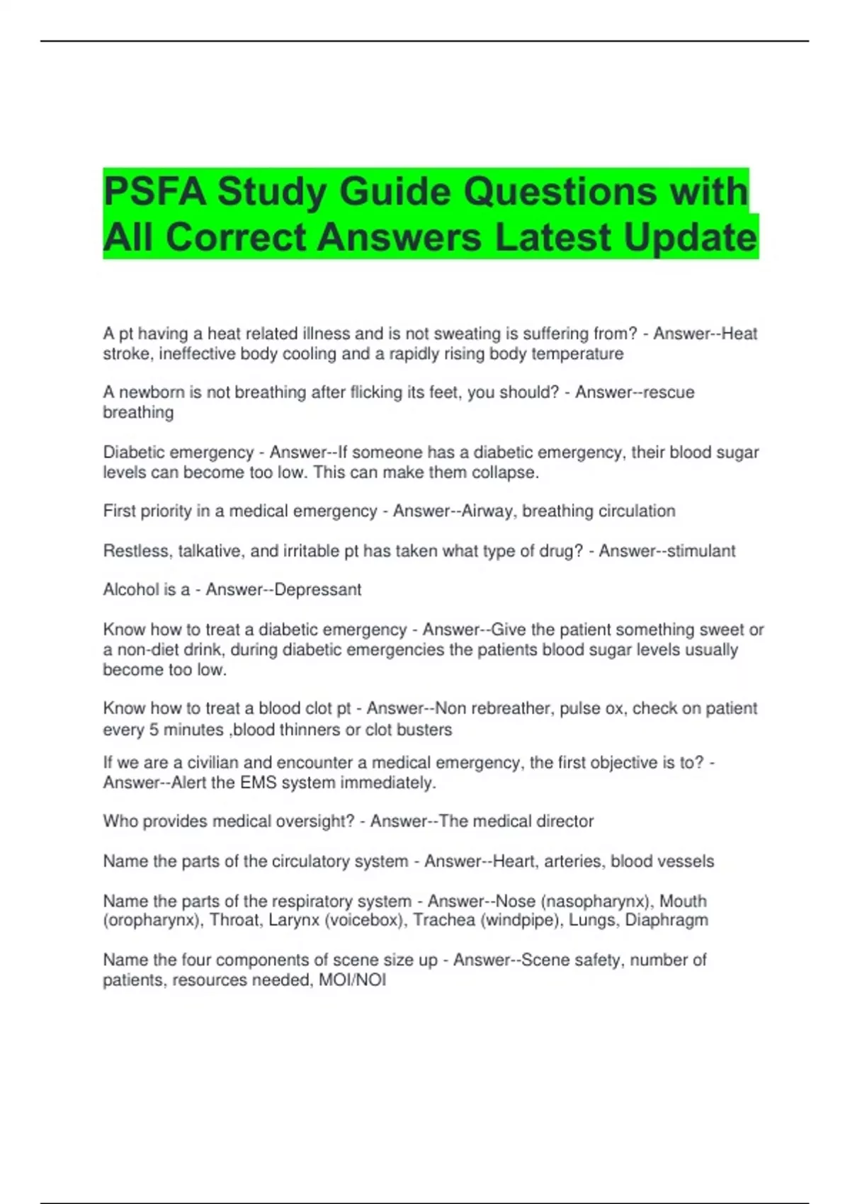 PSFA Study Guide Questions with All Correct Answers Latest Update ...