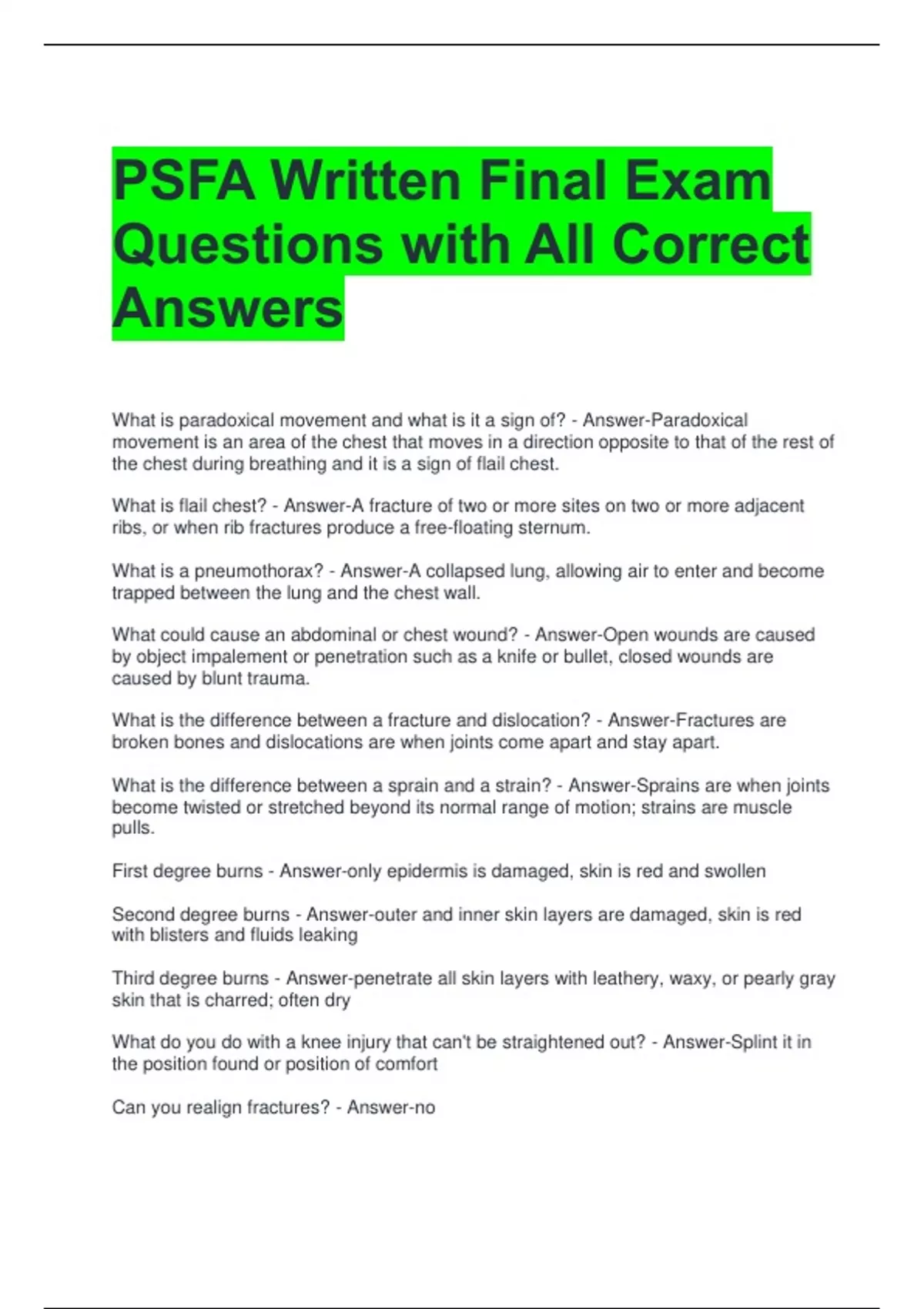 PSFA Written Final Exam Questions with All Correct Answers - PSFA ...