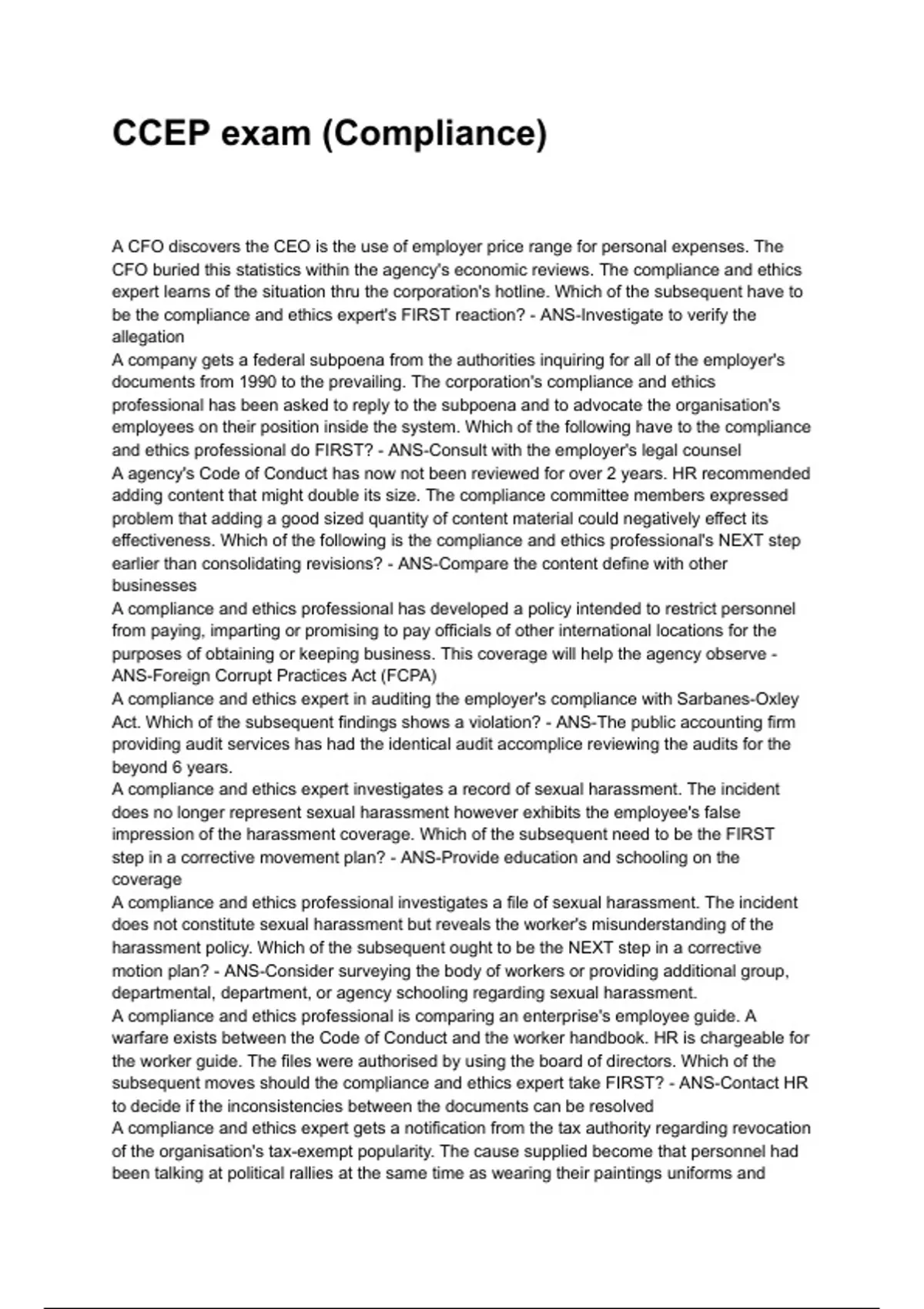 CCEP exam (Compliance) QUESTIONS WITH DETAILED VERIFIED ANSWERS 2025/2026 (100% CORRECT ANSWERS ...