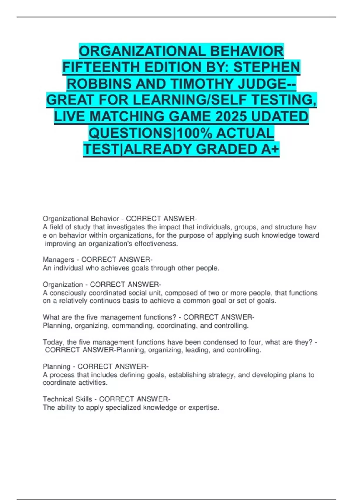 ORGANIZATIONAL BEHAVIOR FIFTEENTH EDITION BY: STEPHEN ROBBINS AND ...