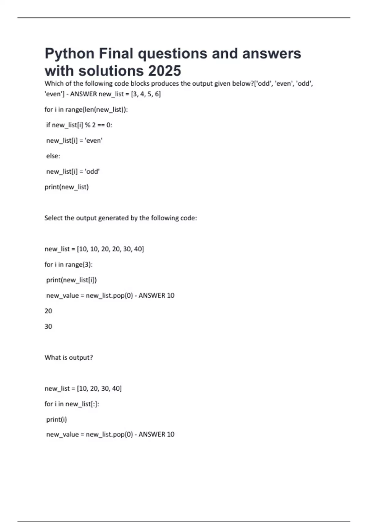 Python Final questions and answers with solutions 2025 - PATH 1000 - Stuvia US