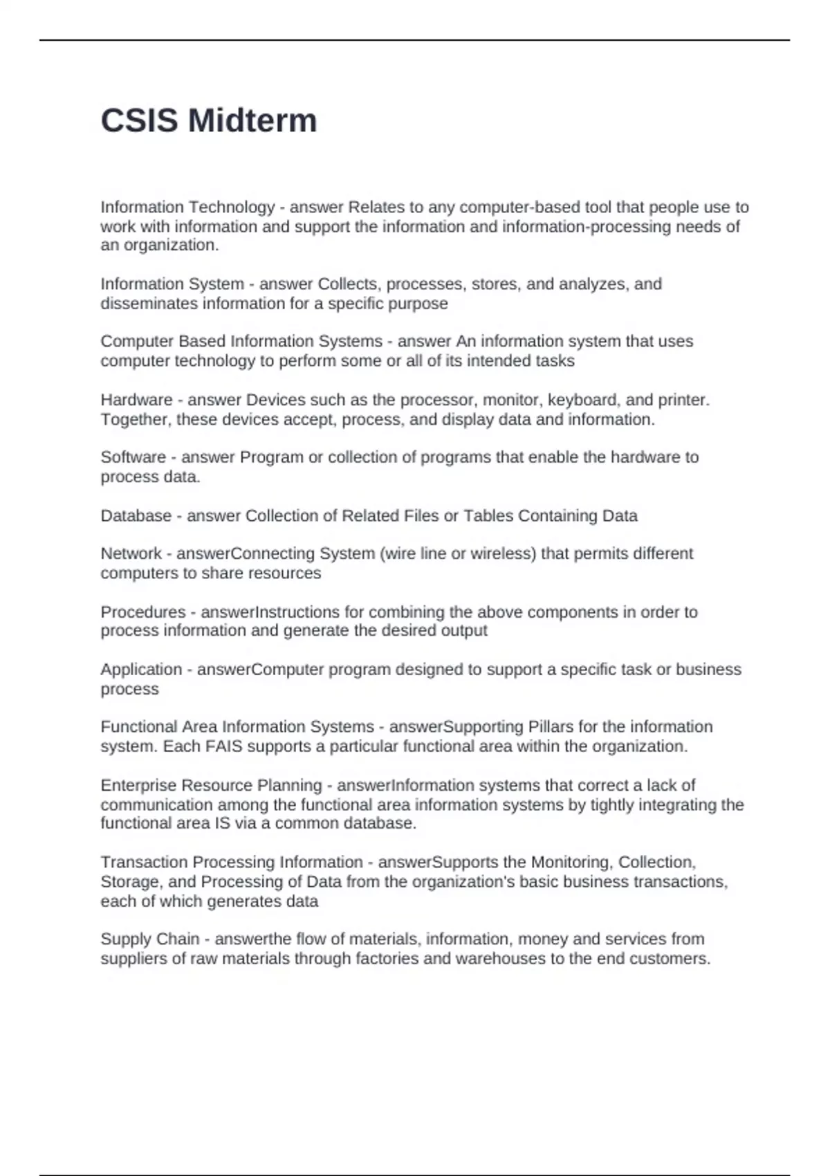 CSIS Midterm Questions and Answers 100% Accurate - CSIS - Stuvia US