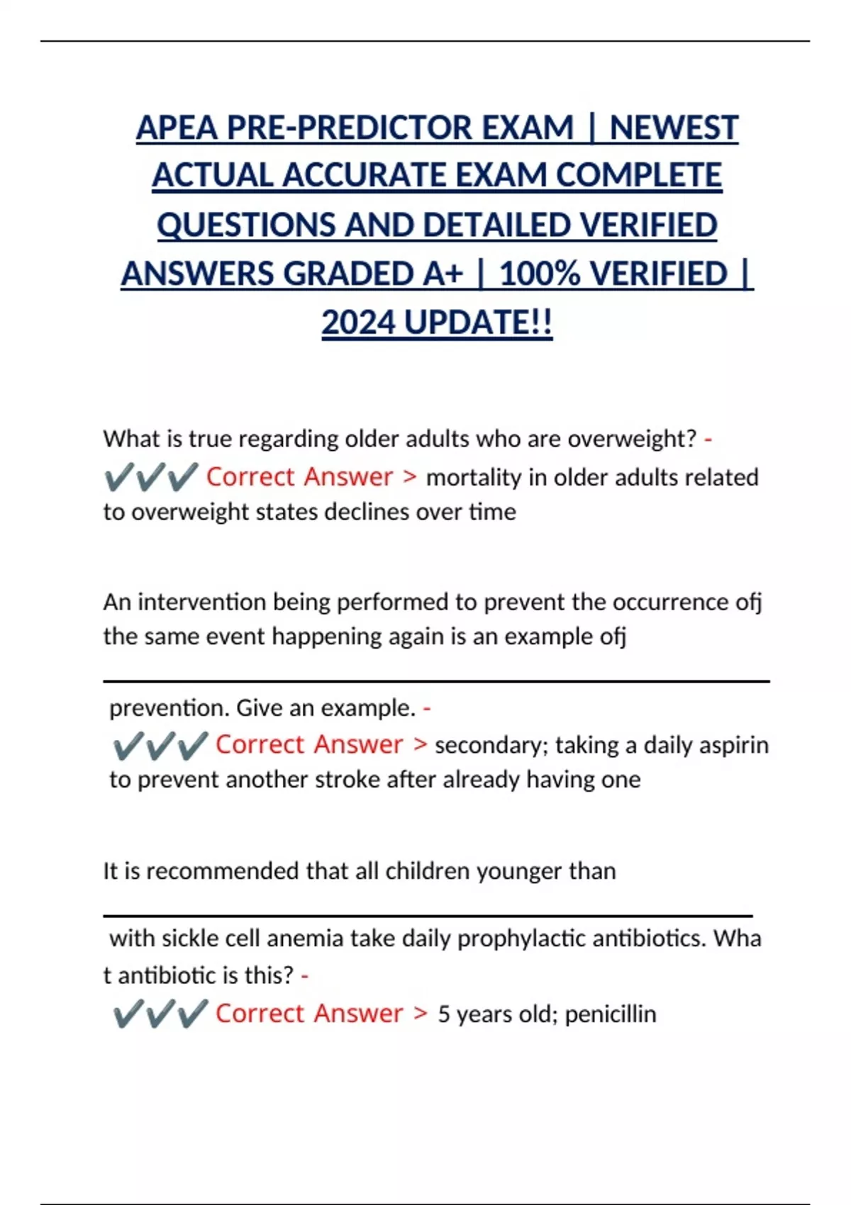 APEA PRE-PREDICTOR EXAM | NEWEST ACTUAL ACCURATE EXAM COMPLETE QUESTIONS AND DETAILED VERIFIED ...