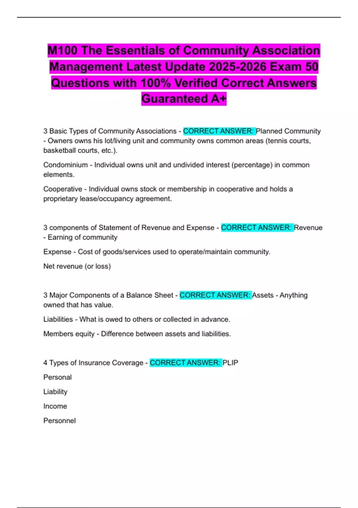 M100 The Essentials Of Community Association Management Latest Update