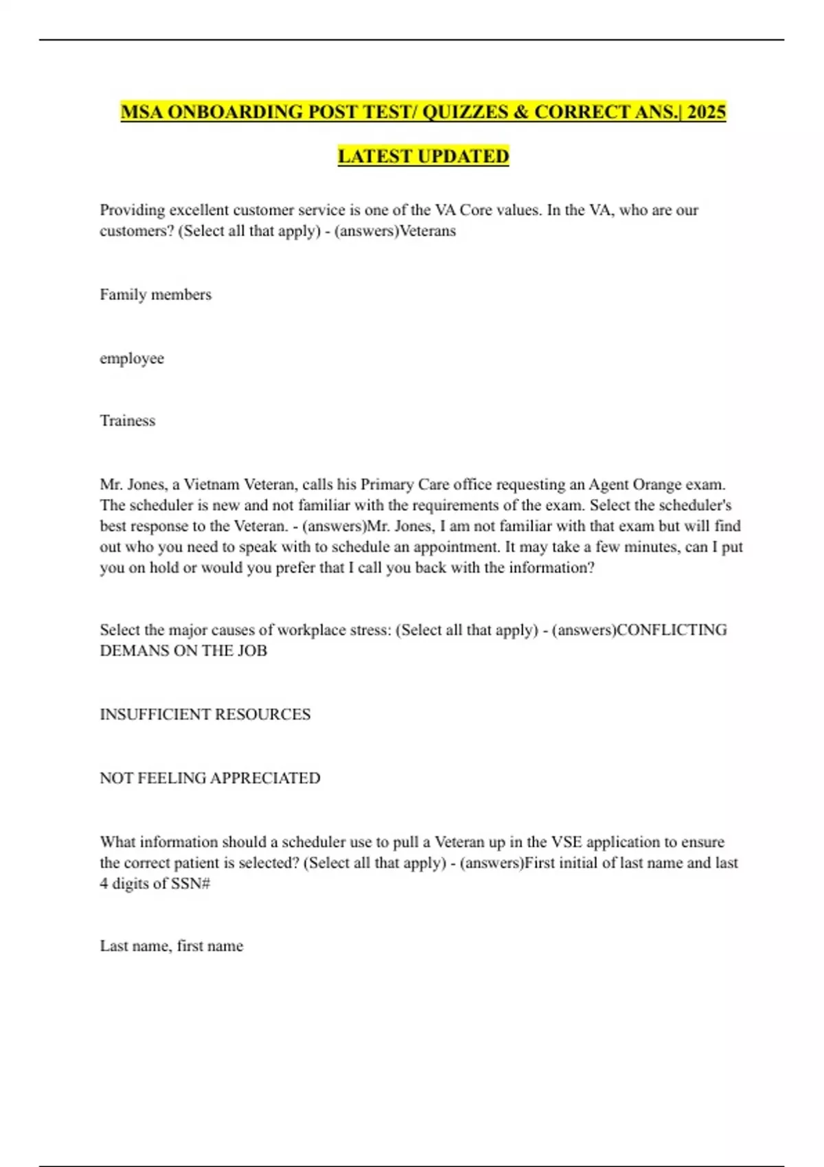 MSA ONBOARDING POST TEST/ QUIZZES & CORRECT ANS.| 2025 LATEST UPDATED ...