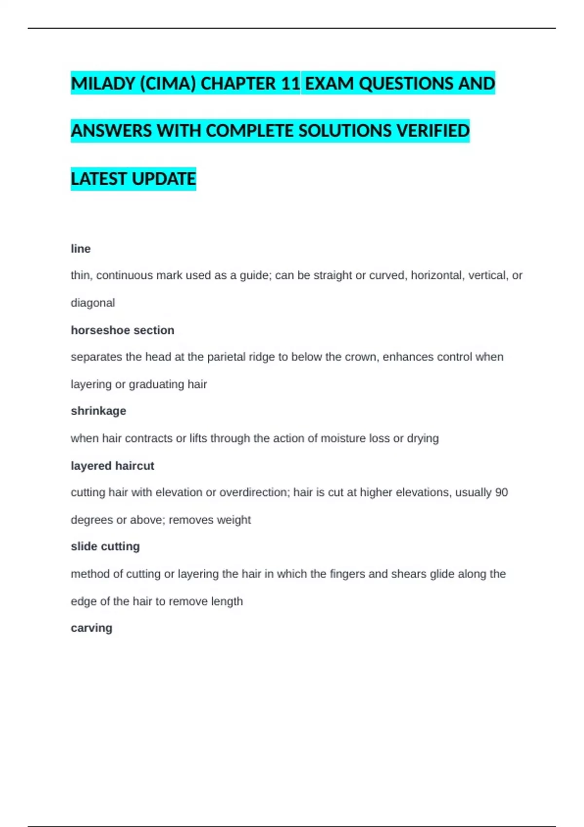 MILADY (CIMA) CHAPTER 11 EXAM QUESTIONS AND ANSWERS WITH COMPLETE ...