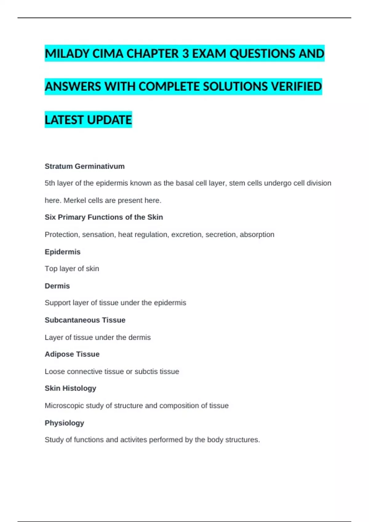 MILADY CIMA CHAPTER 3 EXAM QUESTIONS AND ANSWERS WITH COMPLETE ...