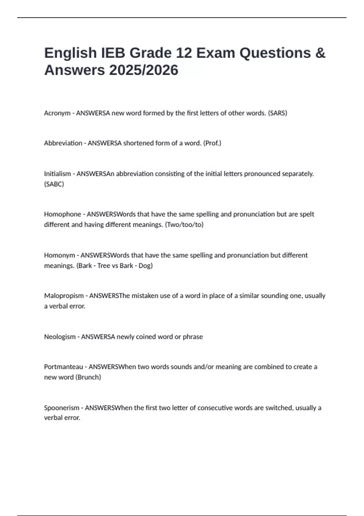 English IEB Grade 12 Exam Questions & Answers 2025/2026 - English IEB ...