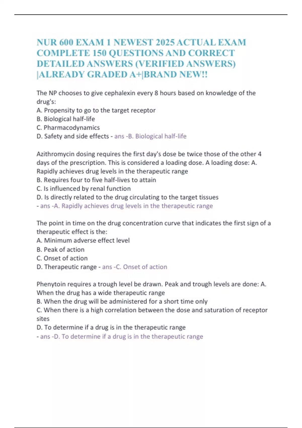 NUR 600 EXAM 1 NEWEST 2025 ACTUAL EXAM COMPLETE 150 QUESTIONS AND ...