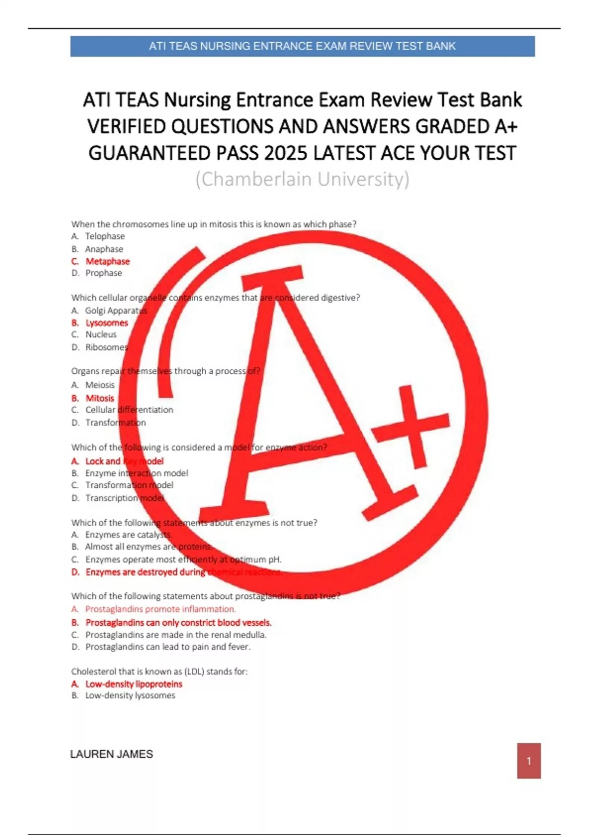 ATI TEAS Nursing Entrance Exam Review Test Bank VERIFIED QUESTIONS AND ...