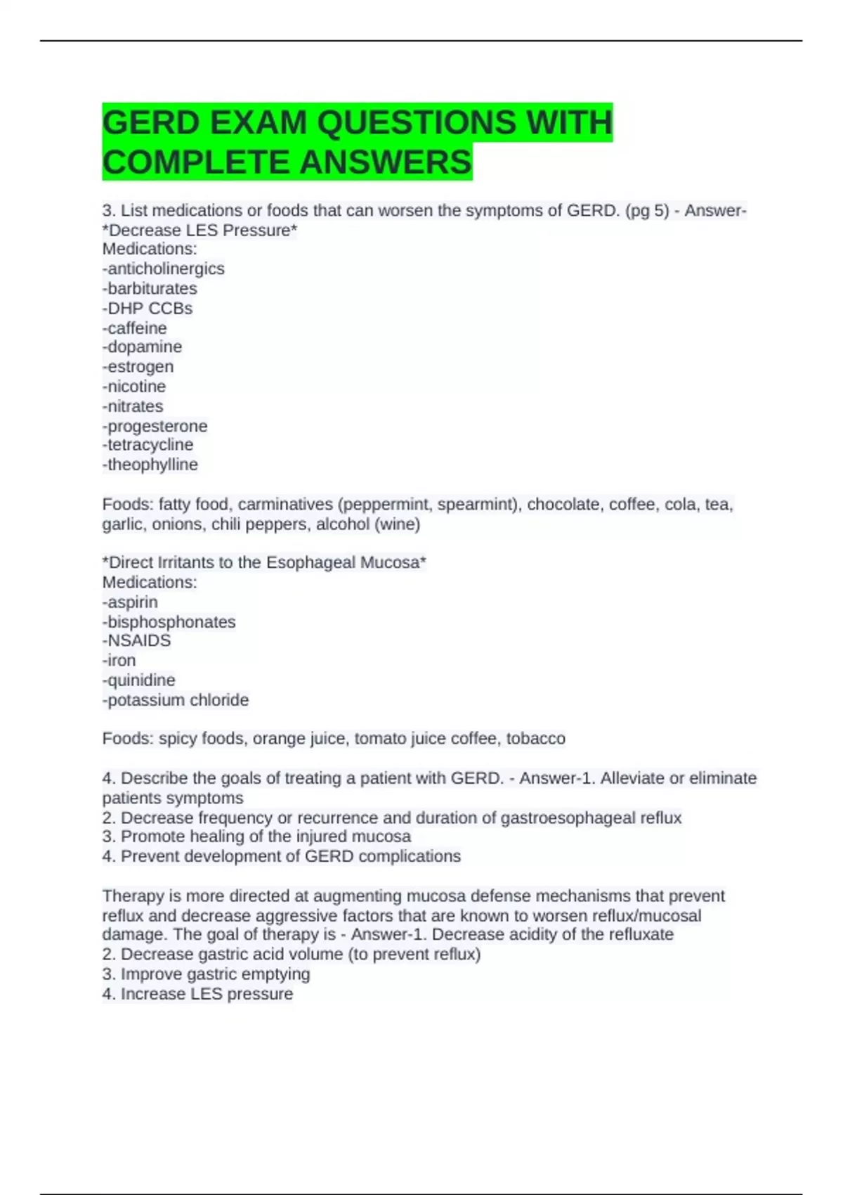 GERD EXAM QUESTIONS WITH COMPLETE ANSWERS - GERD - Stuvia US