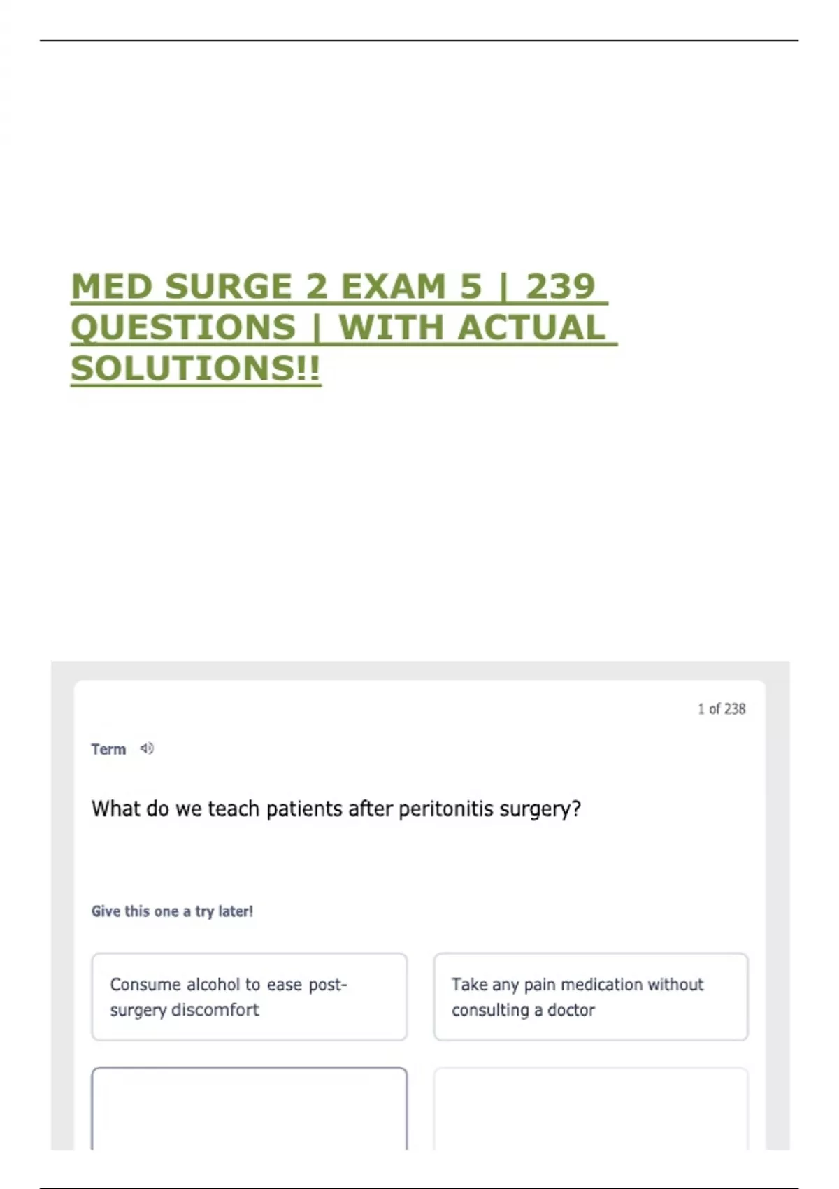 MED SURGE 2 EXAM 5 | 239 QUESTIONS | WITH ACTUAL SOLUTIONS!! - MED ...