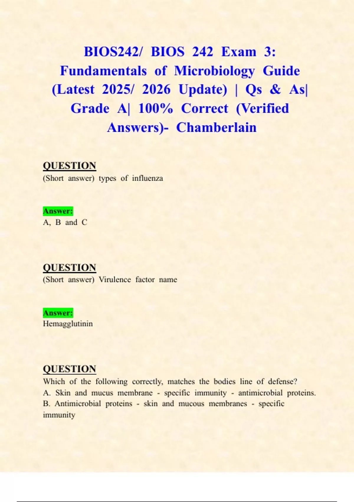 BIOS242/ BIOS 242 Exam 3: Fundamentals of Microbiology Guide (Latest ...