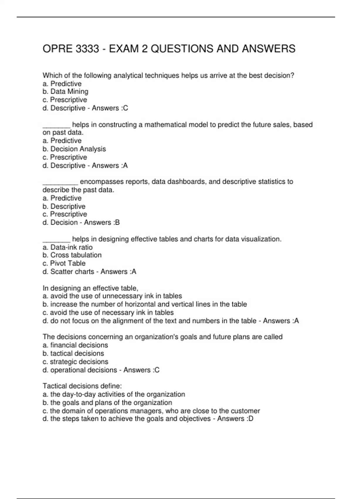 OPRE 3333 - EXAM 2 QUESTIONS AND ANSWERS - OPRE 3333 - Stuvia UK