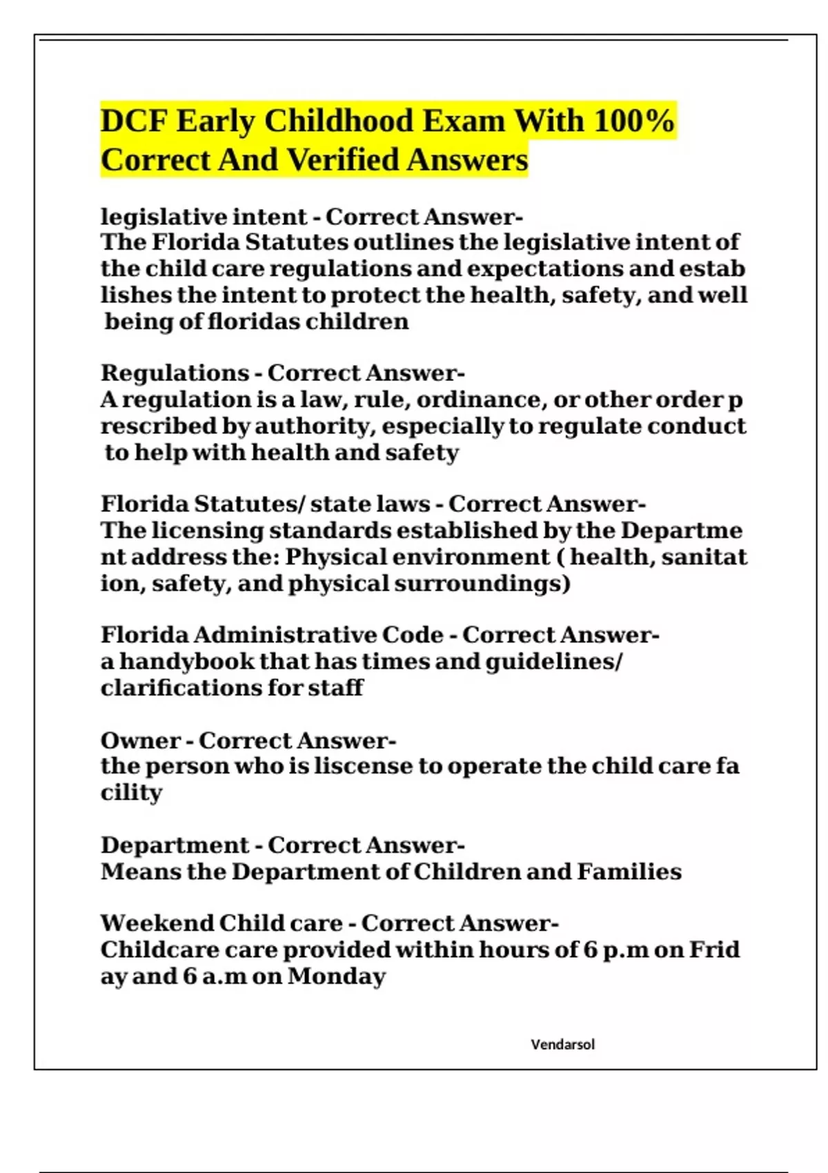 DCF Early Childhood Exam With 100% Correct And Verified Answers - Dcf ...