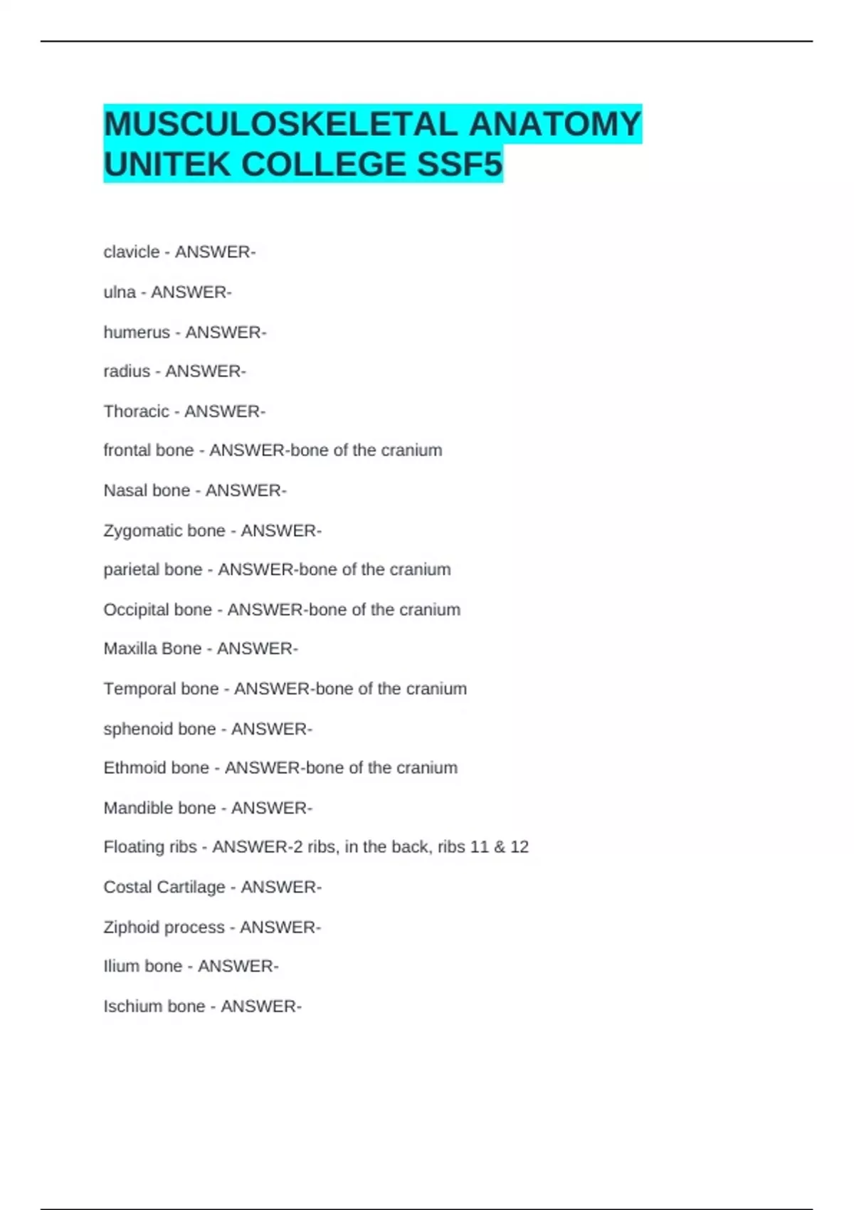 MUSCULOSKELETAL ANATOMY UNITEK COLLEGE SSF5 - MUSCULOSKELETAL ANATOMY ...