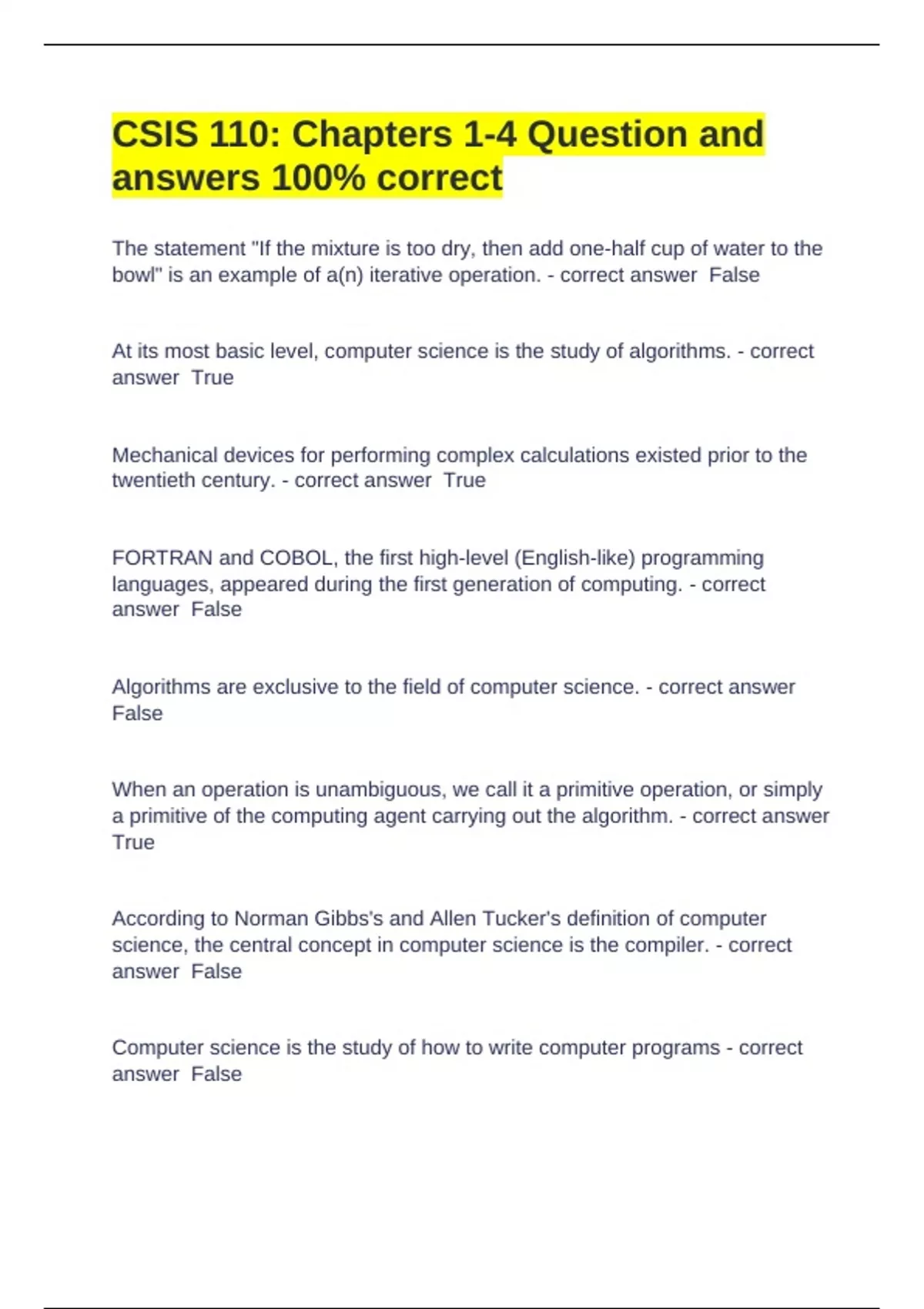 Liberty University - CSIS 110 CSIS 110: Chapters 1-4 Question and answers 100% correct - CSIS ...