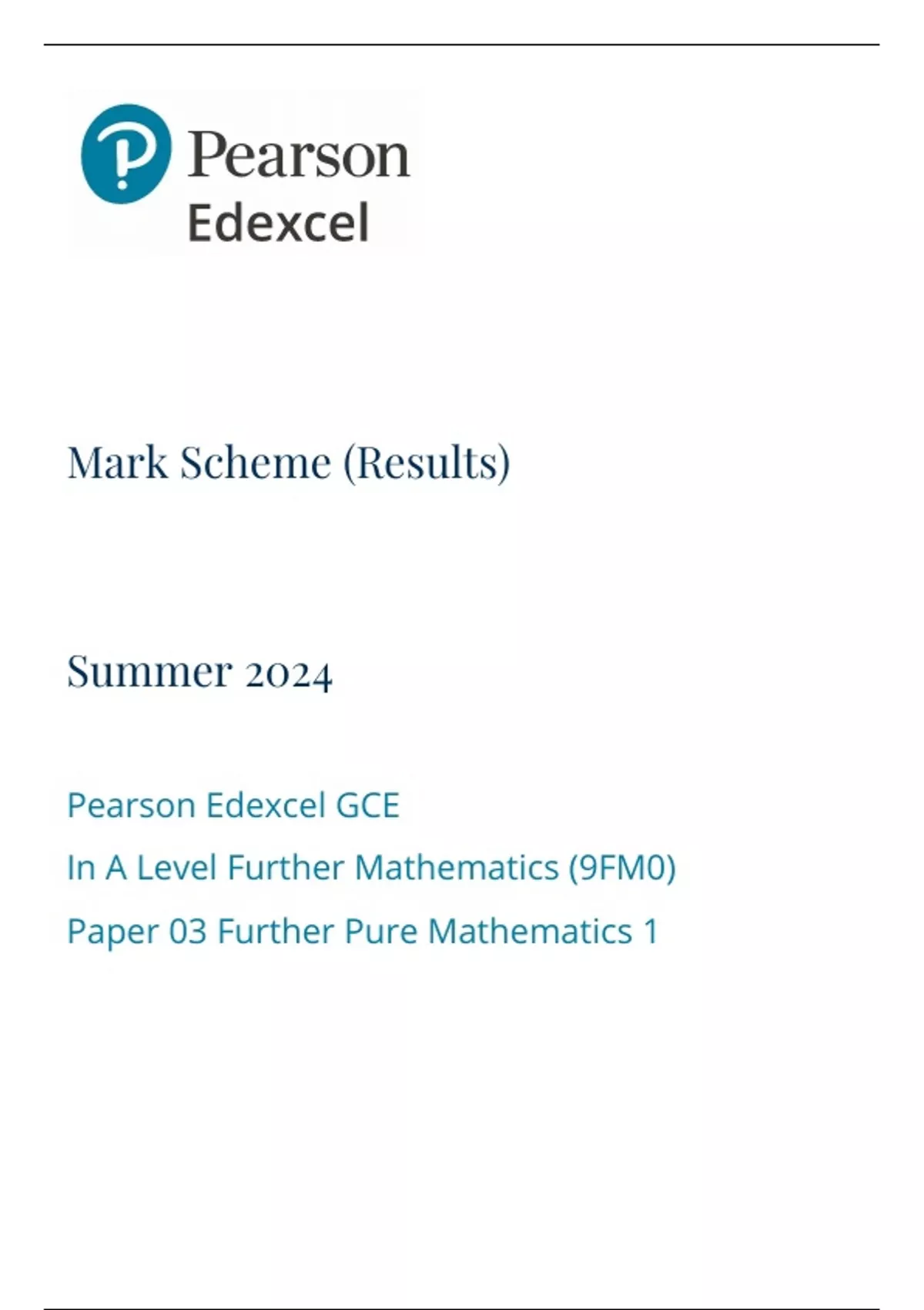 A-LEVEL EDEXCEL FURTHER MATHS JUNE 2025 PAPER 3A FURTHER PURE ...