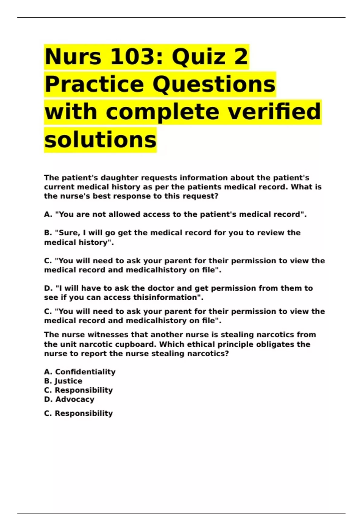 NURS 103 UNIT 5 questions fully solved & updated(latest update). - NURS ...