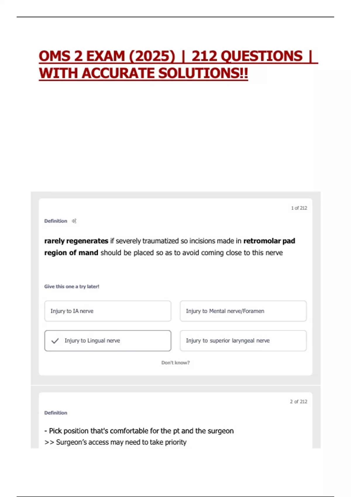 OMS 2 EXAM (2025) | 212 QUESTIONS | WITH ACCURATE SOLUTIONS!! - OMS 2 - Stuvia US