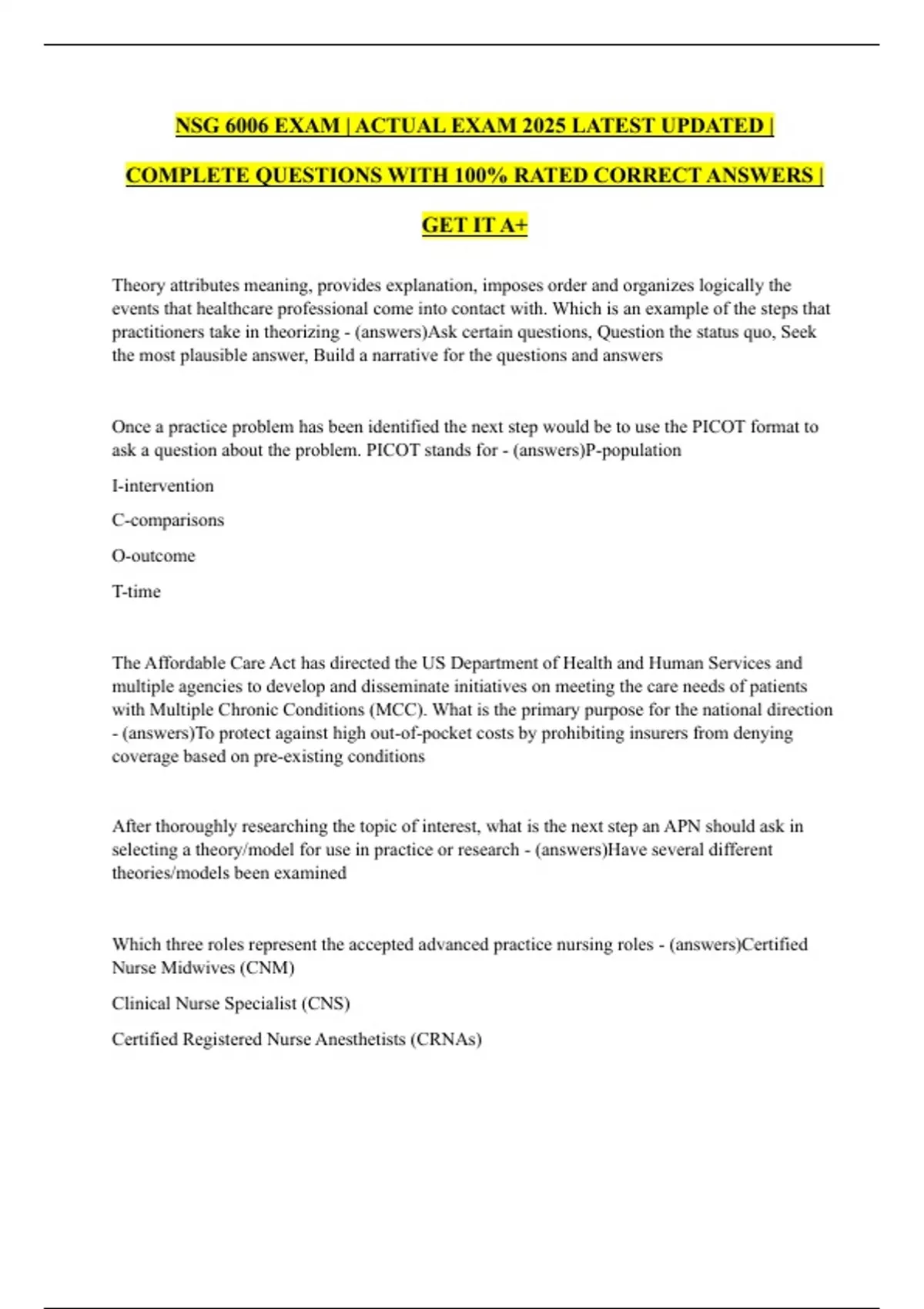 NSG 6006 EXAM | ACTUAL EXAM 2025 LATEST UPDATED | COMPLETE QUESTIONS ...