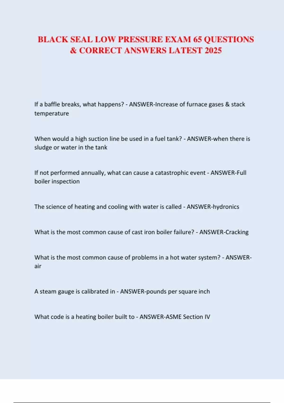 BLACK SEAL LOW PRESSURE EXAM 65 QUESTIONS & CORRECT ANSWERS LATEST 2025 ...