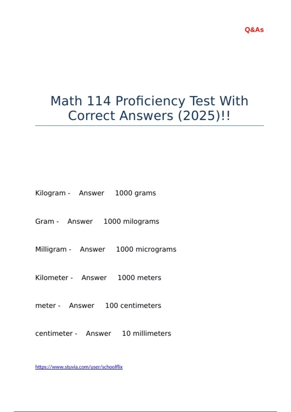 Math 114 Proficiency Test With Correct Answers (2025)!! - MATH 114 ...