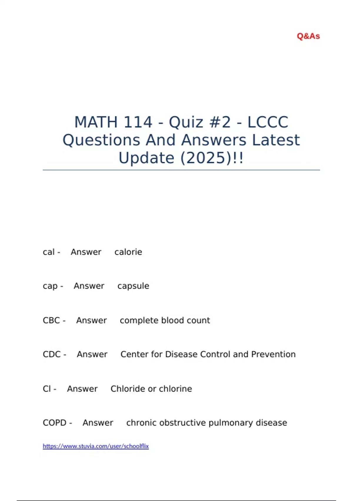 MATH 114 - Quiz -2 - LCCC Questions And Answers Latest Update (2025 ...