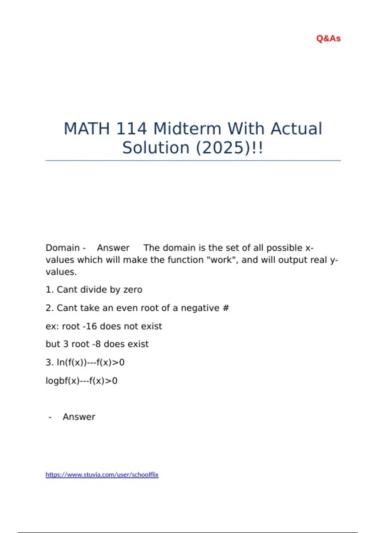 MATH 114 Midterm With Actual Solution (2025)!! - MATH 114 - Stuvia US