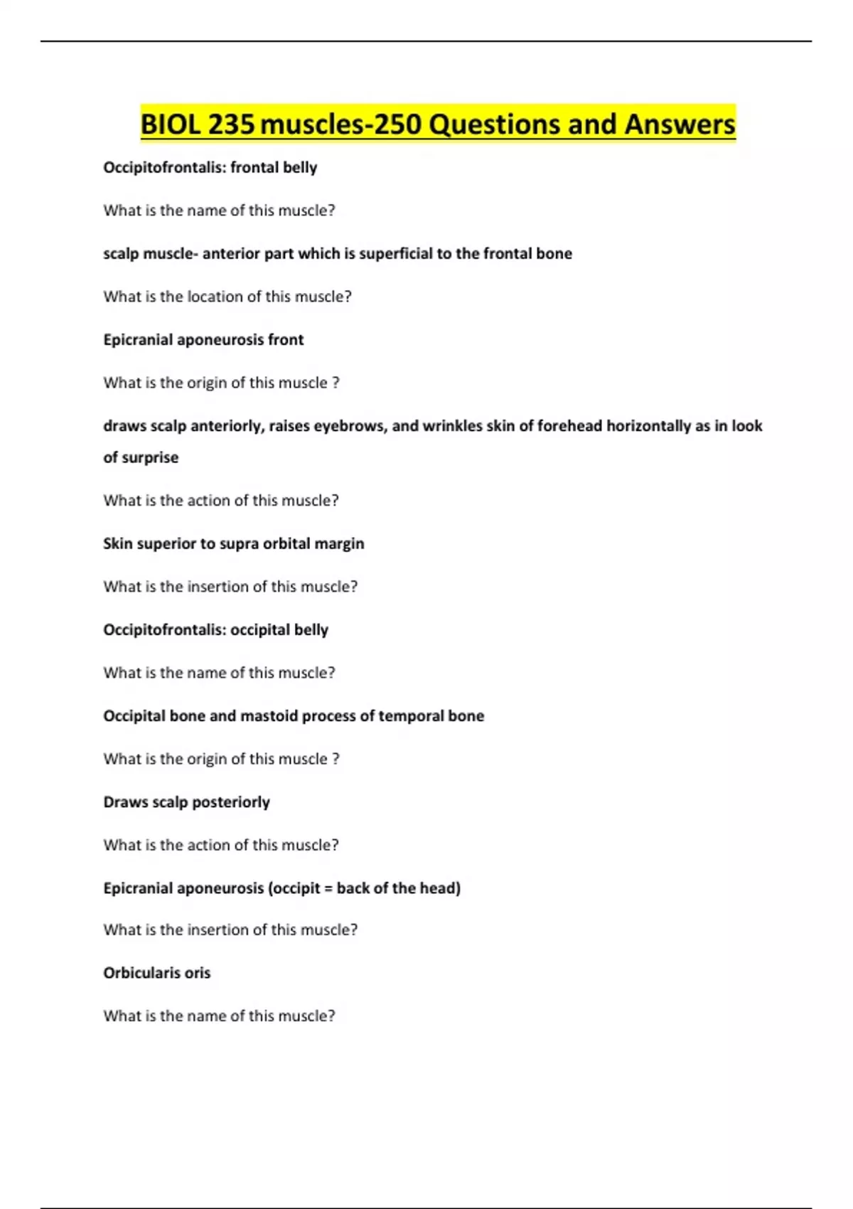 BIOL 235 muscles-250 Questions and Answers - BIOL 235 - Stuvia US