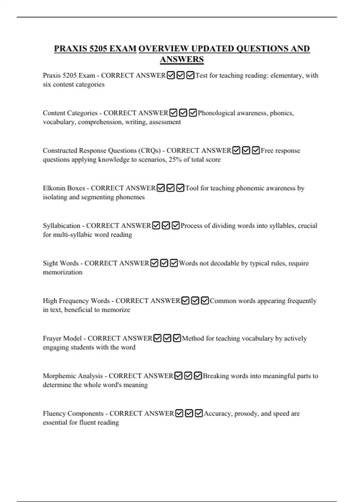 PRAXIS 5205 EXAM OVERVIEW UPDATED QUESTIONS AND ANSWERS - PRAXIS 5205 - Stuvia US