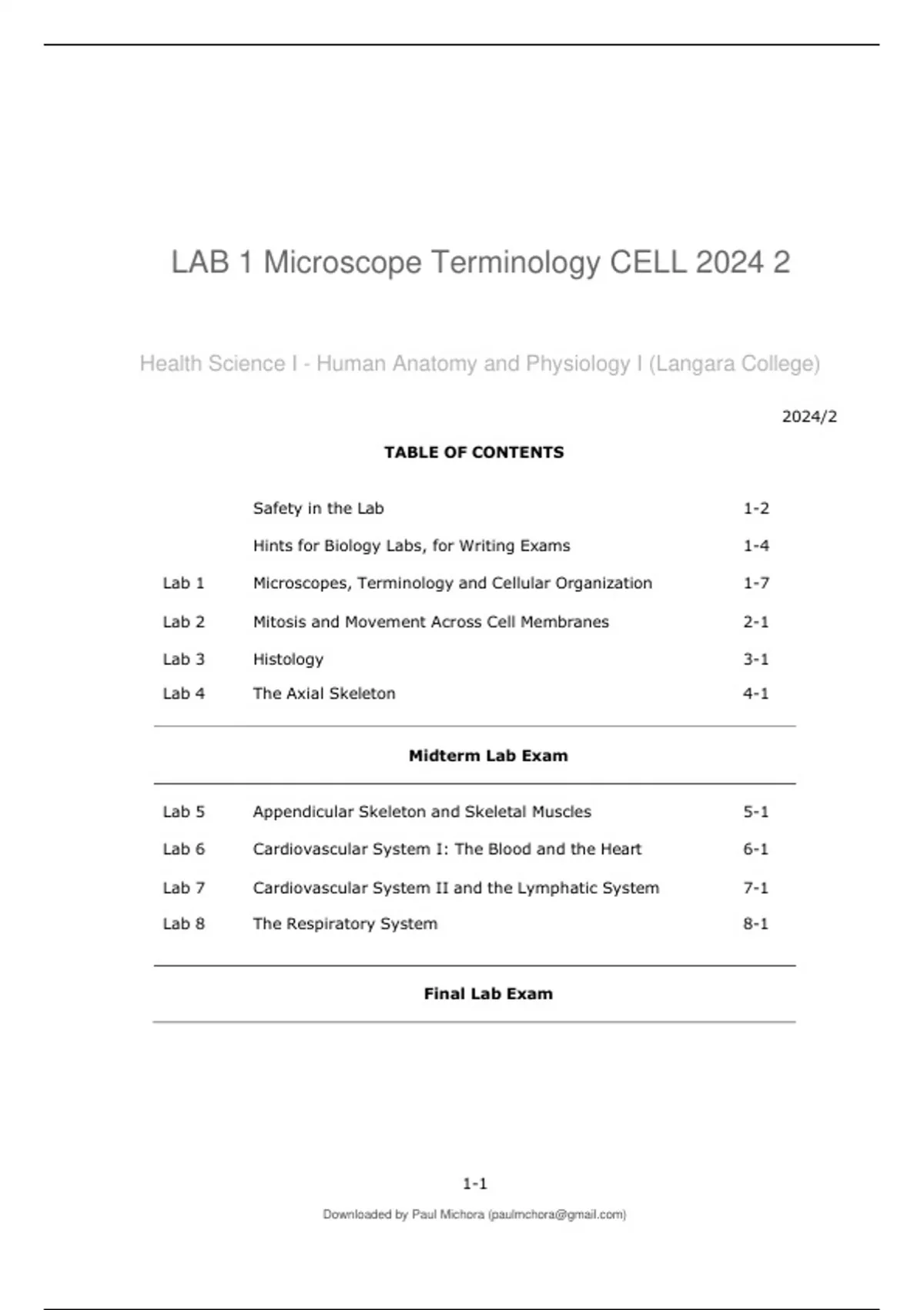 LAB 1 Microscope Terminology CELL 2024 2 Health Science I - Human ...