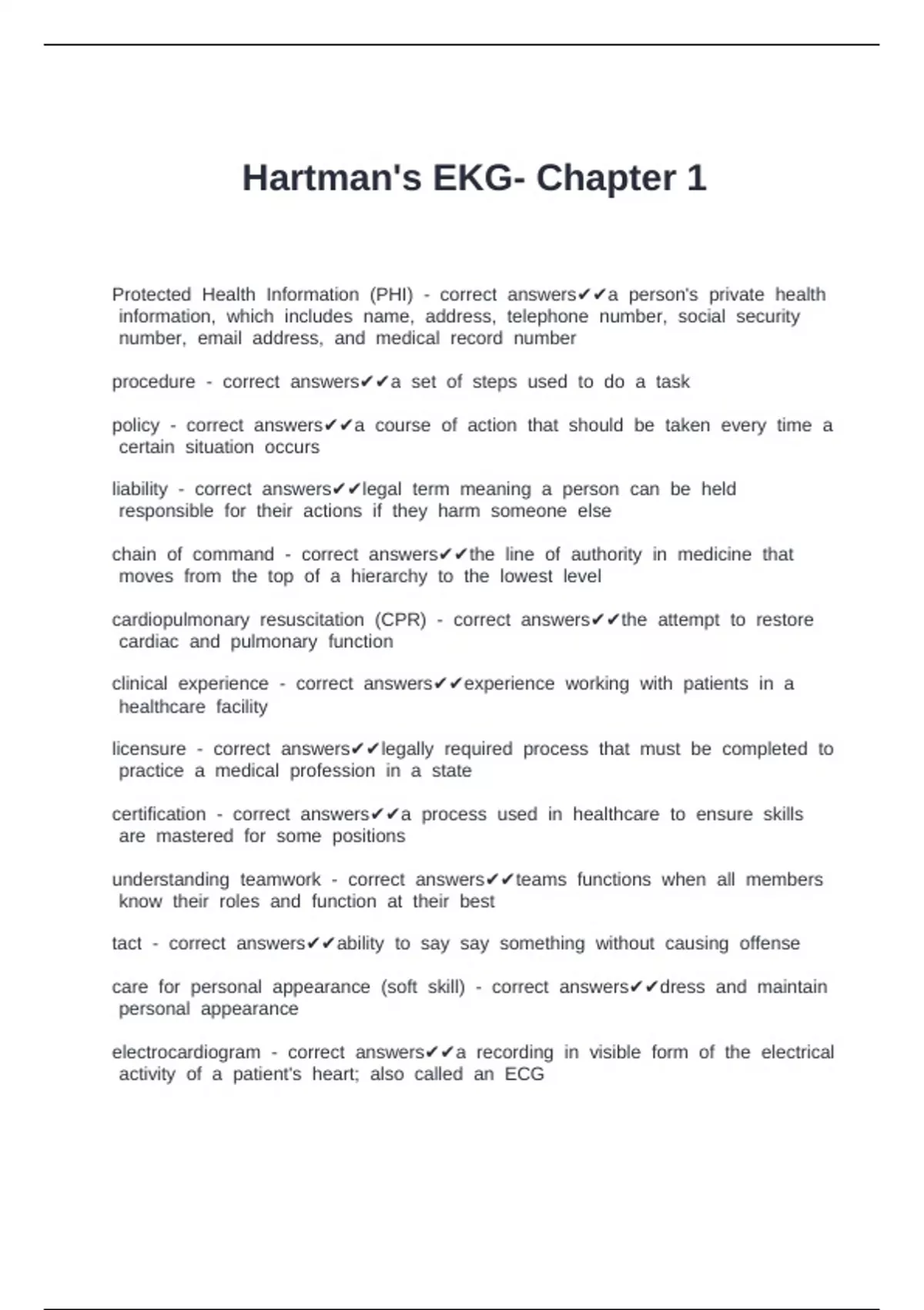 Hartman's EKG- Chapter 1 - Ekg - Stuvia US