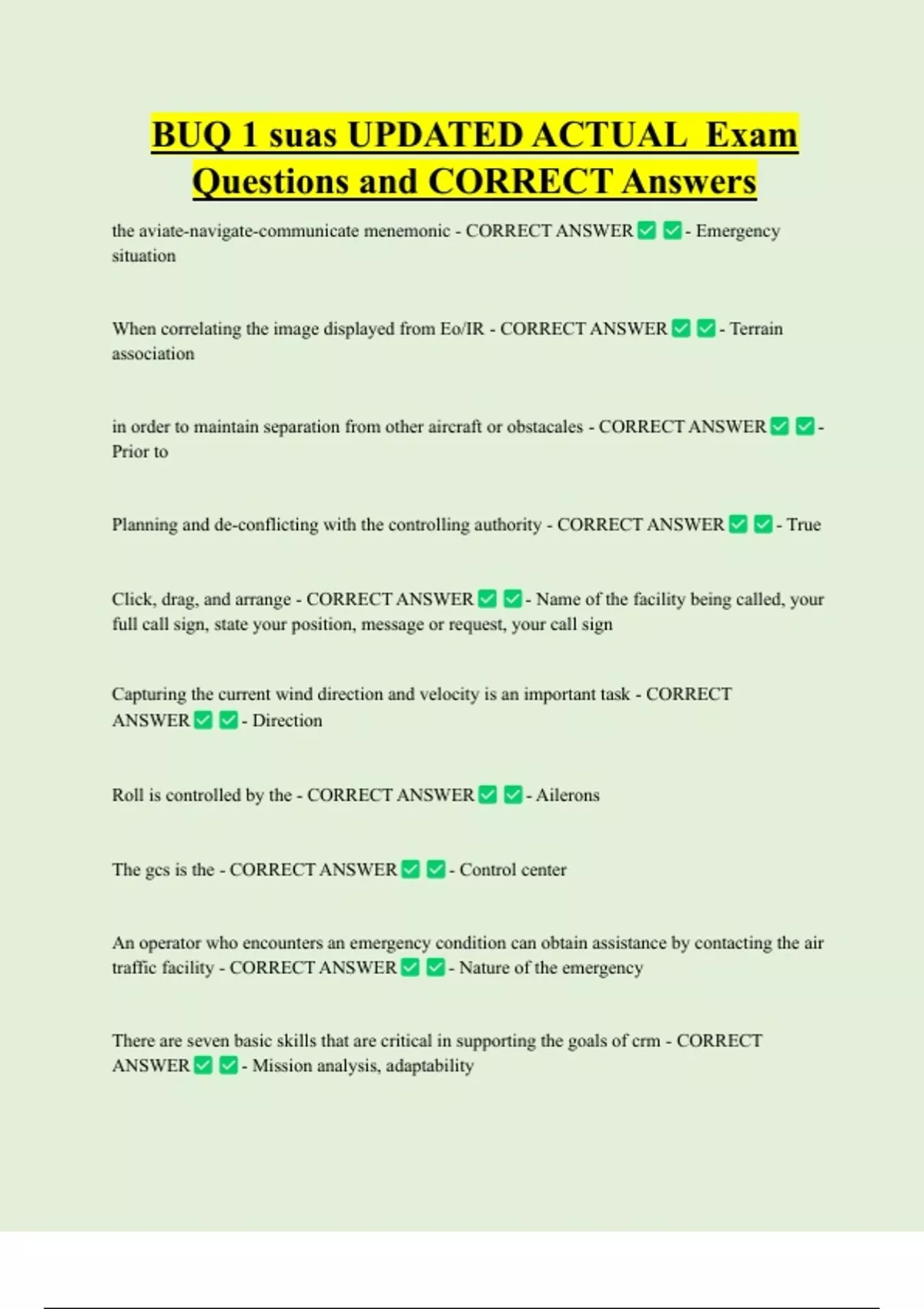 BUQ 1 suas UPDATED ACTUAL Exam Questions and CORRECT Answers - BUQ ...