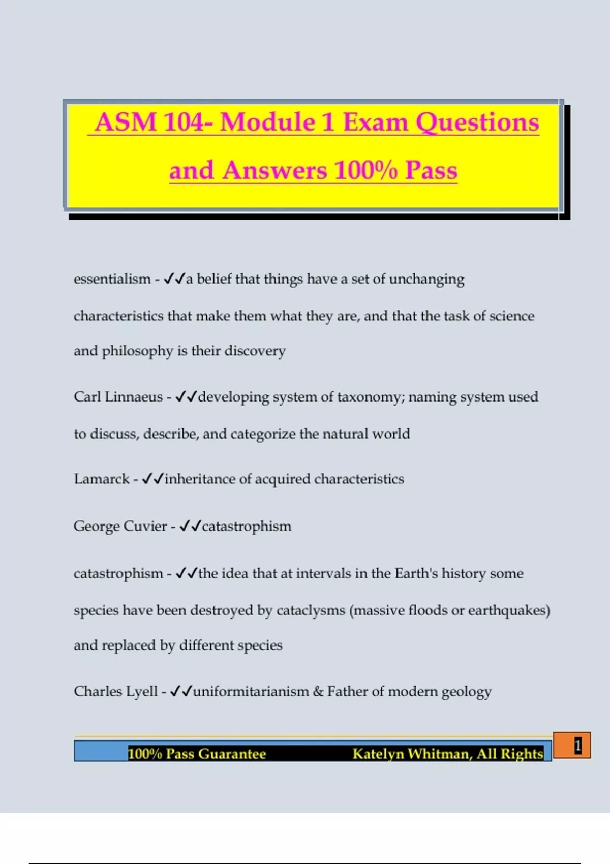 ASM 104- Module 1 Exam Questions and Answers 100% Pass - ASM 104 - Stuvia US