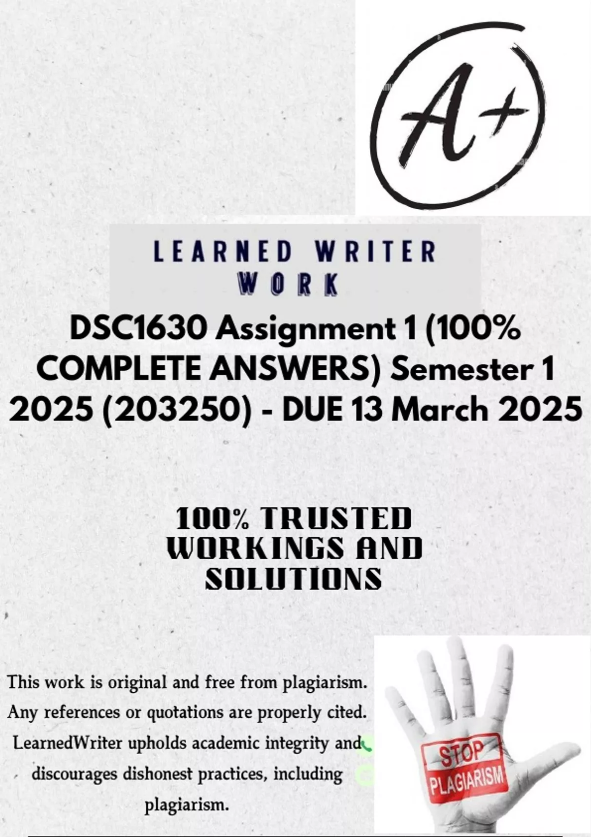 DSC1630 Assignment 1 (100% COMPLETE ANSWERS) Semester 1 2025 (203250 ...