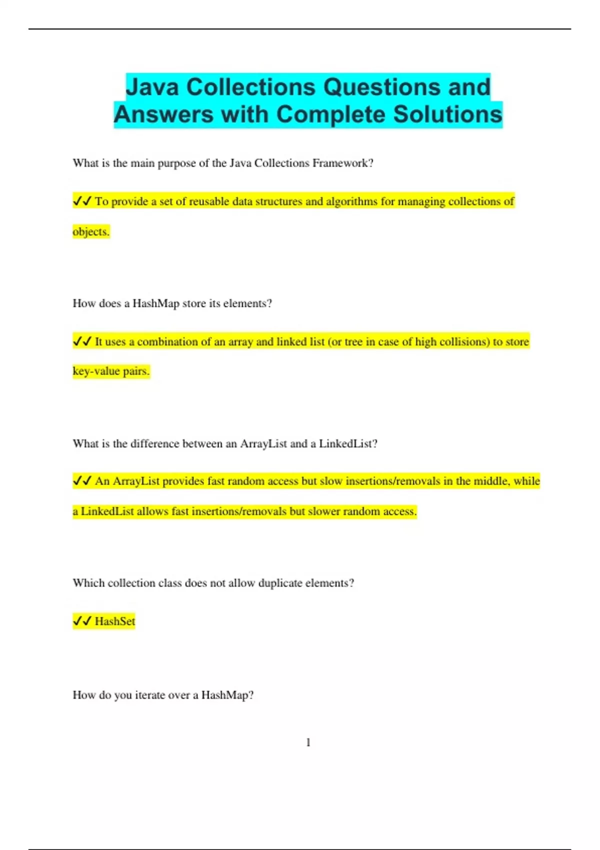 Java Collections Questions and Answers with Complete Solutions - Java Collections - Stuvia US