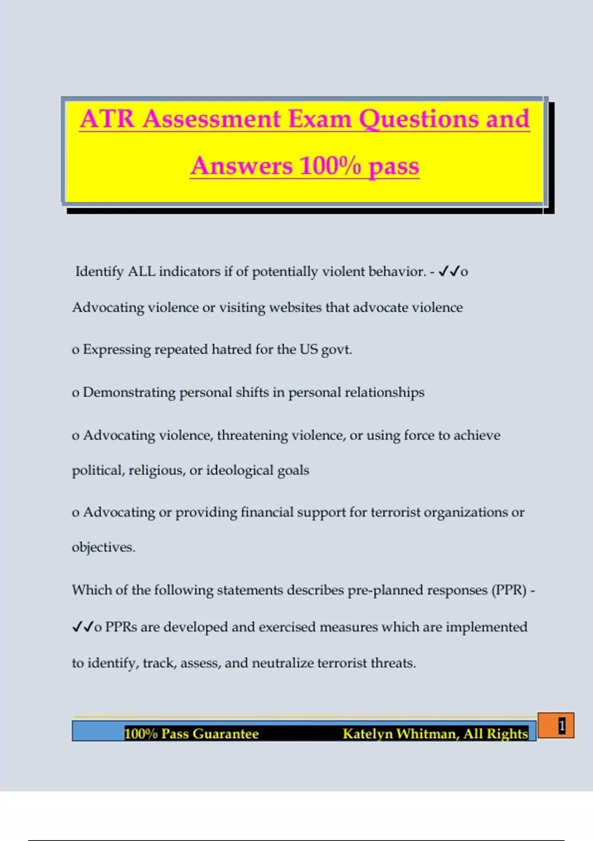 ATR Assessment Exam Questions and Answers 100% pass - ATR - Stuvia US